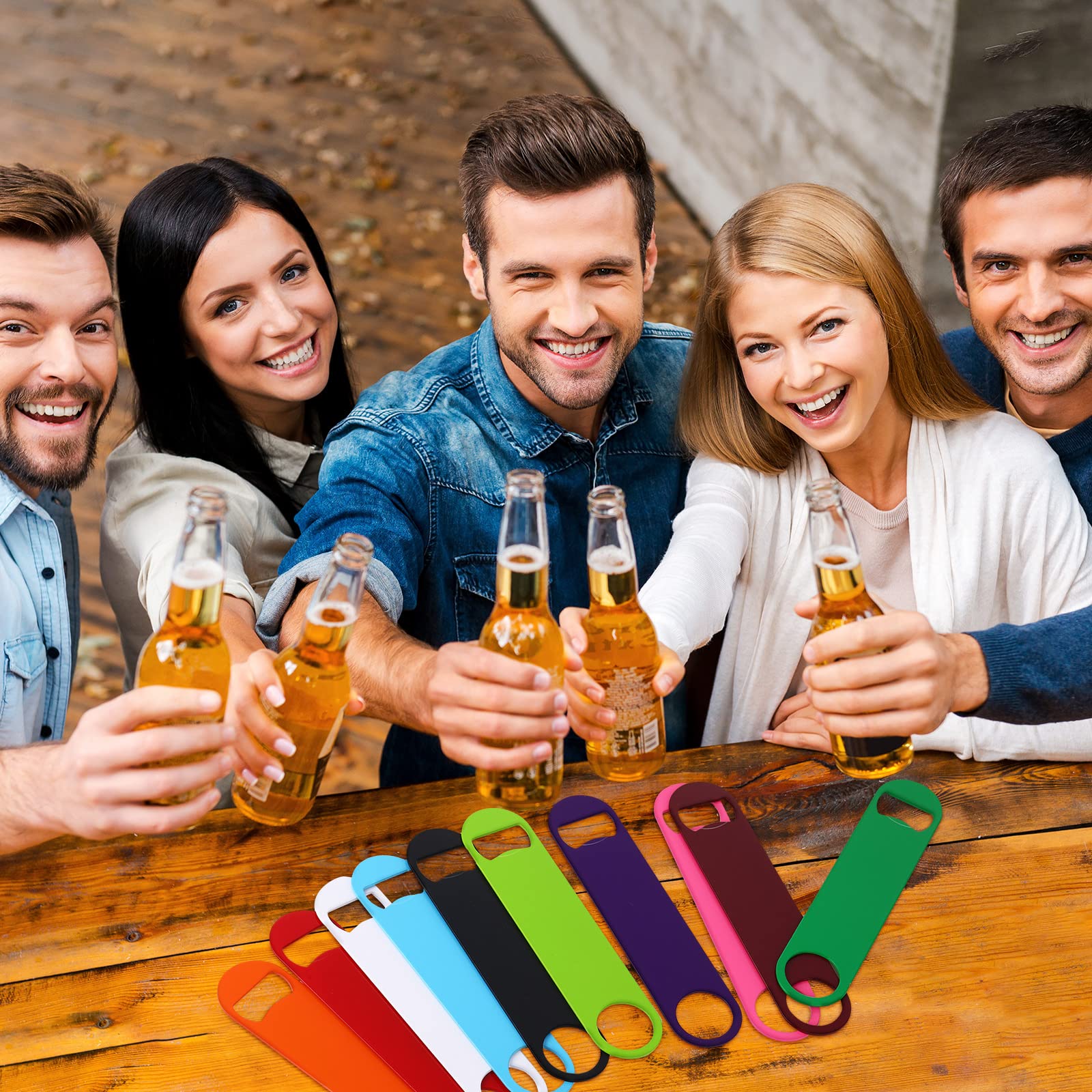 50 Pieces Bottle Opener Stainless Steel Flat Solid Bar Key 7 Inch Bartender Bottle Opener Hanging Beer Can Opener Colorful Beer Openers for Men Women Bar Kitchen Restaurant Party Supplies, 10 Colors