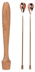 a bar above bundle: 12 inch wooden cocktail muddler and 2pc copper cocktail stirrer set