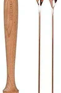 A Bar Above Bundle: 12 Inch Wooden Cocktail Muddler and 2pc Copper Cocktail Stirrer Set