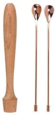 A Bar Above Bundle: 12 Inch Wooden Cocktail Muddler and 2pc Copper Cocktail Stirrer Set