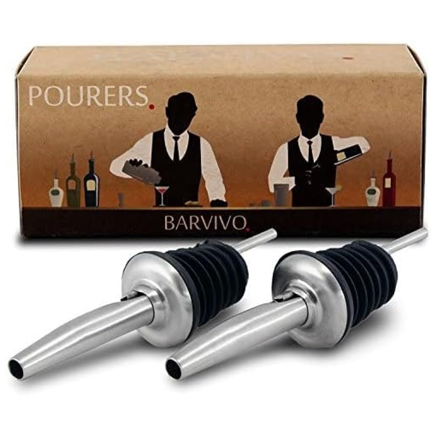 Barvivo Liquor Bottle Pourers Set of 2 - Professional Bottle Pourers for Alcohol with Tapered Spout - Free Flow Pour Spouts for Liquor Bottles, Wine, Spirits, and Olive Oil