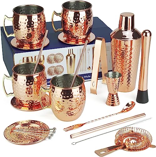 Arora Moscow Mule Barware Set - 23pc - Copper Plated Stainless Steel - Professional Bar Tools for Drink Mixing, Home, Bar, Party