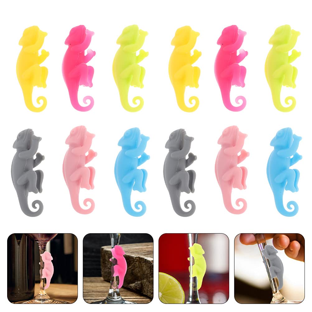 DOITOOL Drink Bottle Label 12pcs Silicone Wine Glass Markers Lizard Wine Glass Charms Animal Cup Charms Drink Markers Cup Rim Markers for Bar Party (Random Color) Martini Tumbler