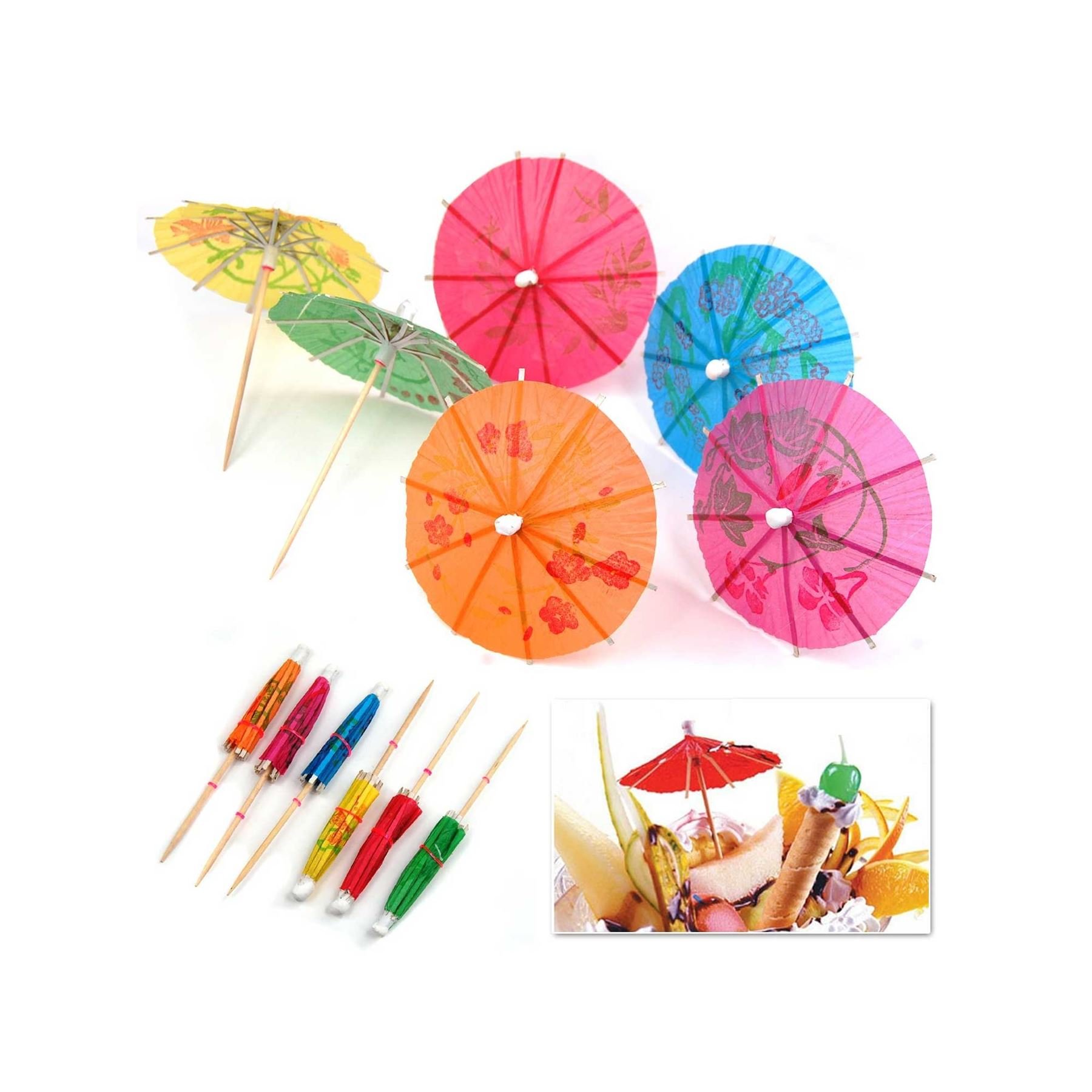 SHATCHI 72/144 Umbrellas Wedding Summer Party Food Drink Decorations Picks Sticks Cocktail Accessories & Cocktail, Assorted, Pack of 72