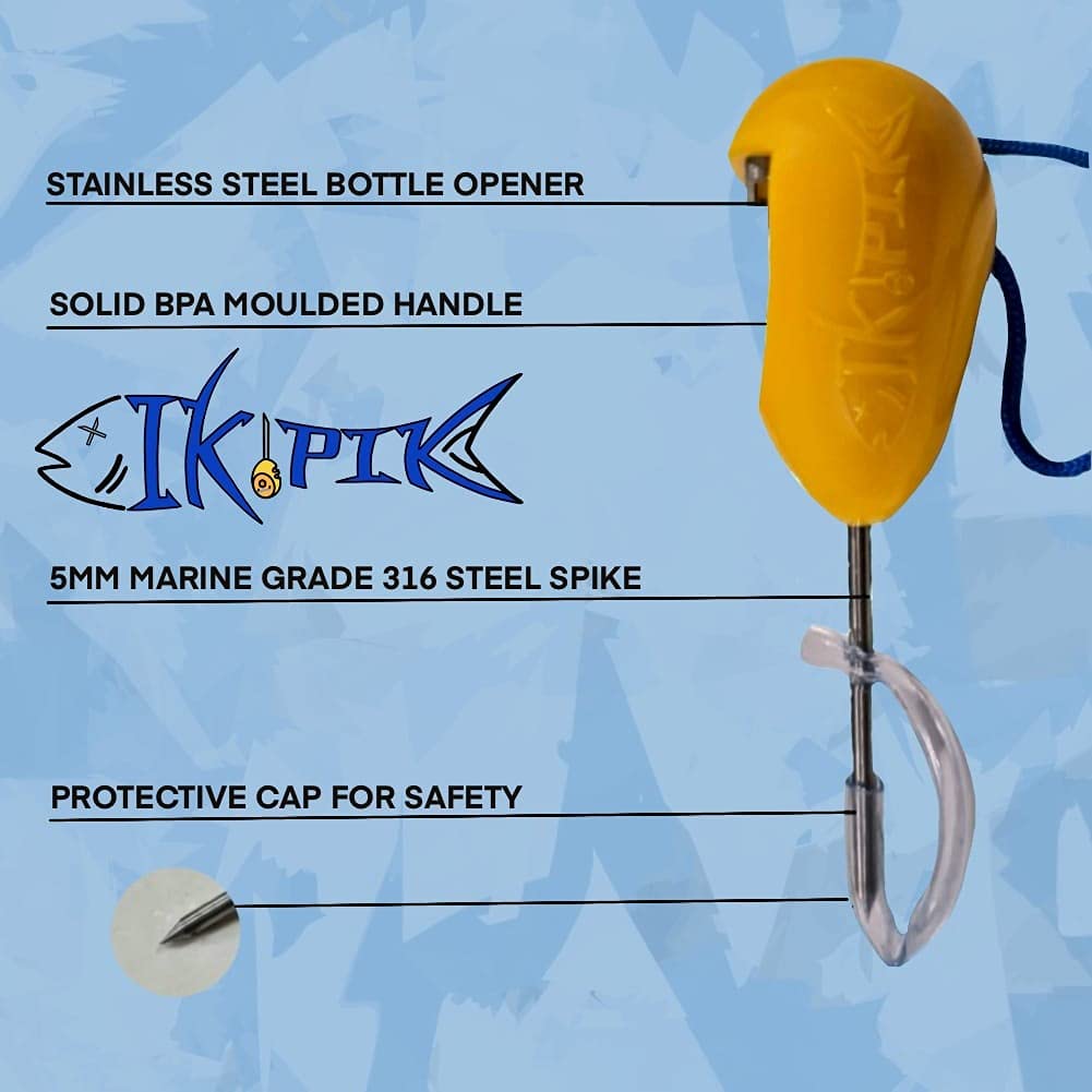 IKIPIK Ice Pick Stainless Steel Spike with Protective BPA-Free Cover. Spike Plastic Grip & Bottle Opener. (Canary)