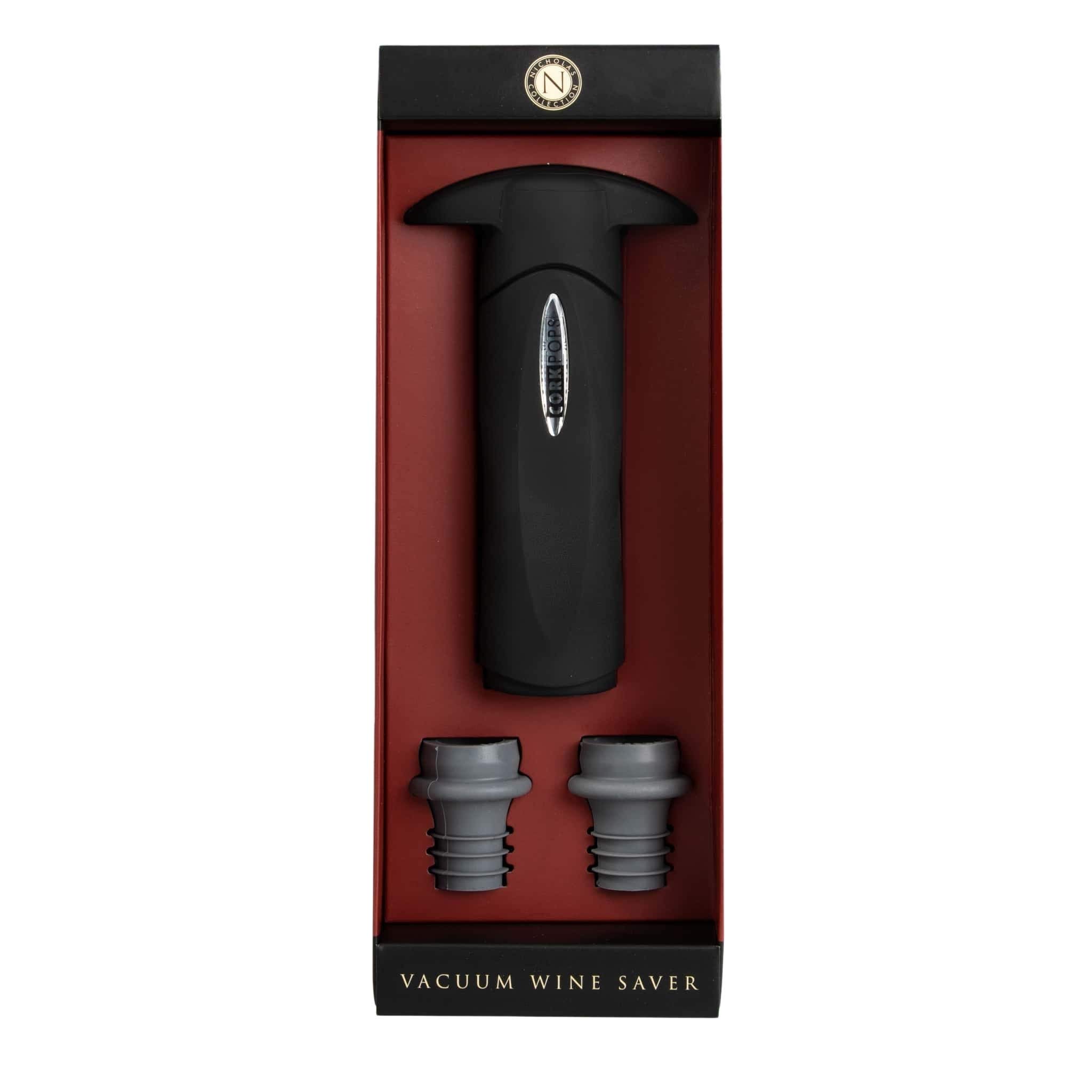 Cork Pops Matte Black Nicholas Collection Soft Touch Silicone Vacuum Wine Saver Set