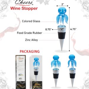 Cheers Octopus Glass Wine Stopper – Elegant Vacuum Seal Reusable Nautical Ocean Life Wine Bottle Stopper – Airtight Leak Proof Bottle Topper Cork Plug, Cute Home Decor & Bar Tool Accessory Gift