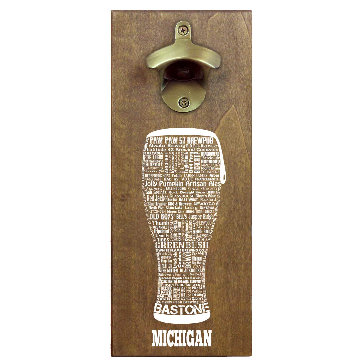 Torched State Craft Beer Typography Magnetic Beer Bottle Opener with Cap Catcher (Michigan) | Wall Mounted Bottle Opener Refrigerator Magnet | Makes a Great Gift for Men, Beer Lovers, and Collectors