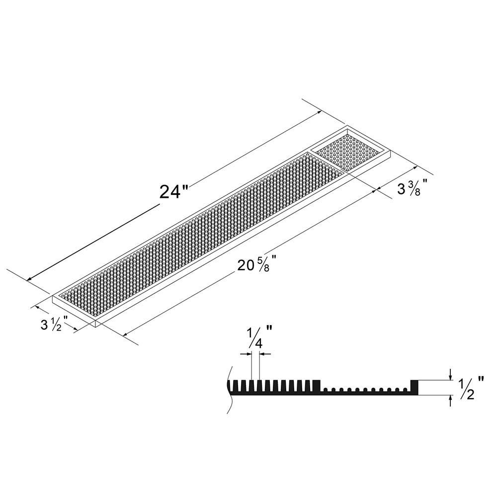 Rubber Bar Service Mat for Counter Top 24" x 3.5" Black