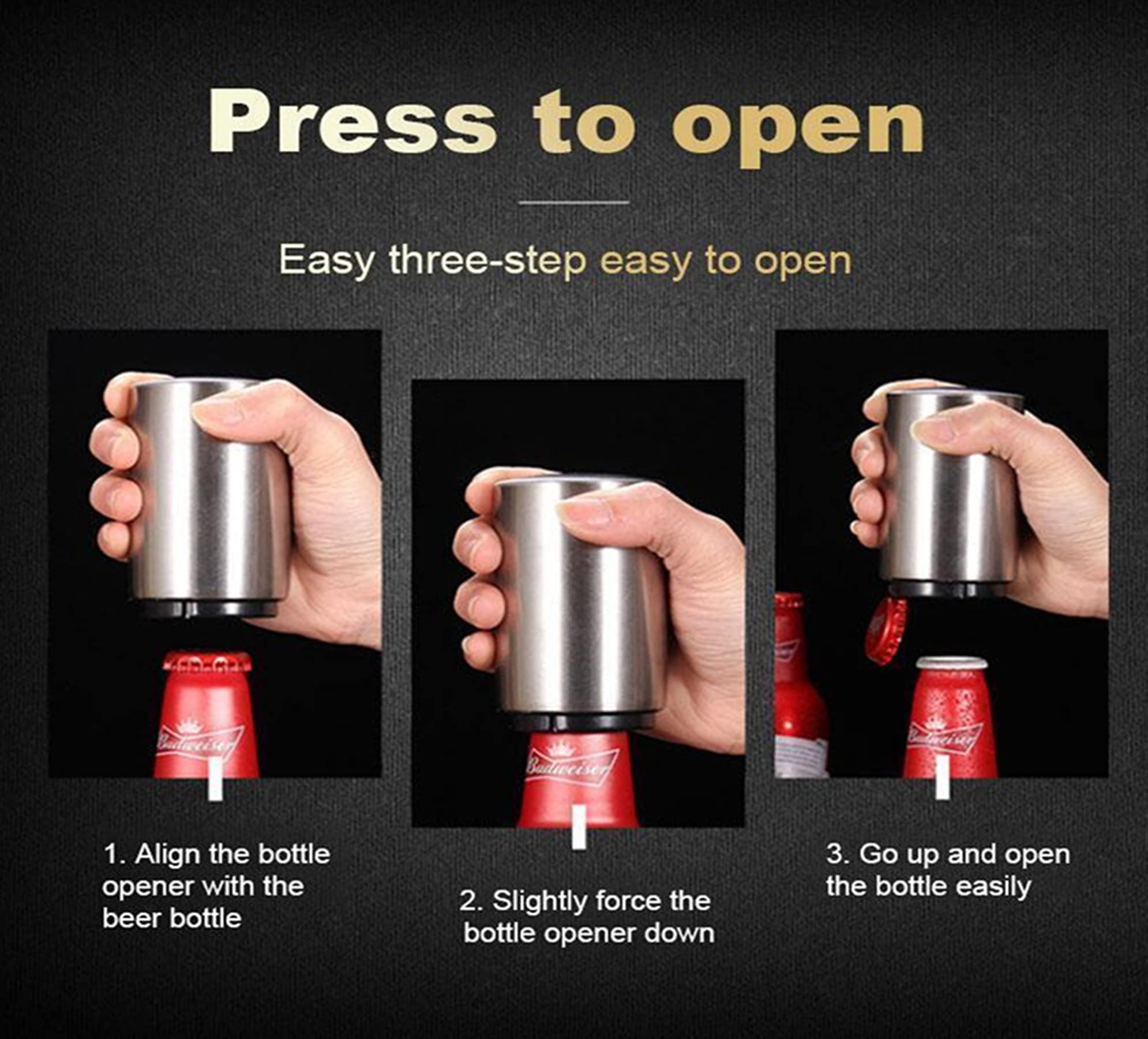 Automatic Beer Bottle Opener Syart Stainless Steel Magnetic Beer Bottle Opener magnet No Damage to Bottle Cap Opener bulk seniors(1pack)