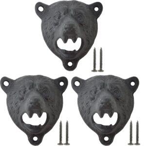 nsbell 3pcs cast iron bottle opener bear vintage wall mount grizzly bite bottle opener