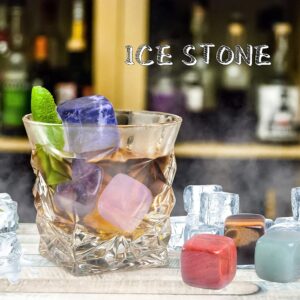 AMOYSTONE Whiskey Stones Set Reusable Ice Cube Stones Tiny Healing Crystal 0.8" Chilling Rocks Gift for Man Set of 6