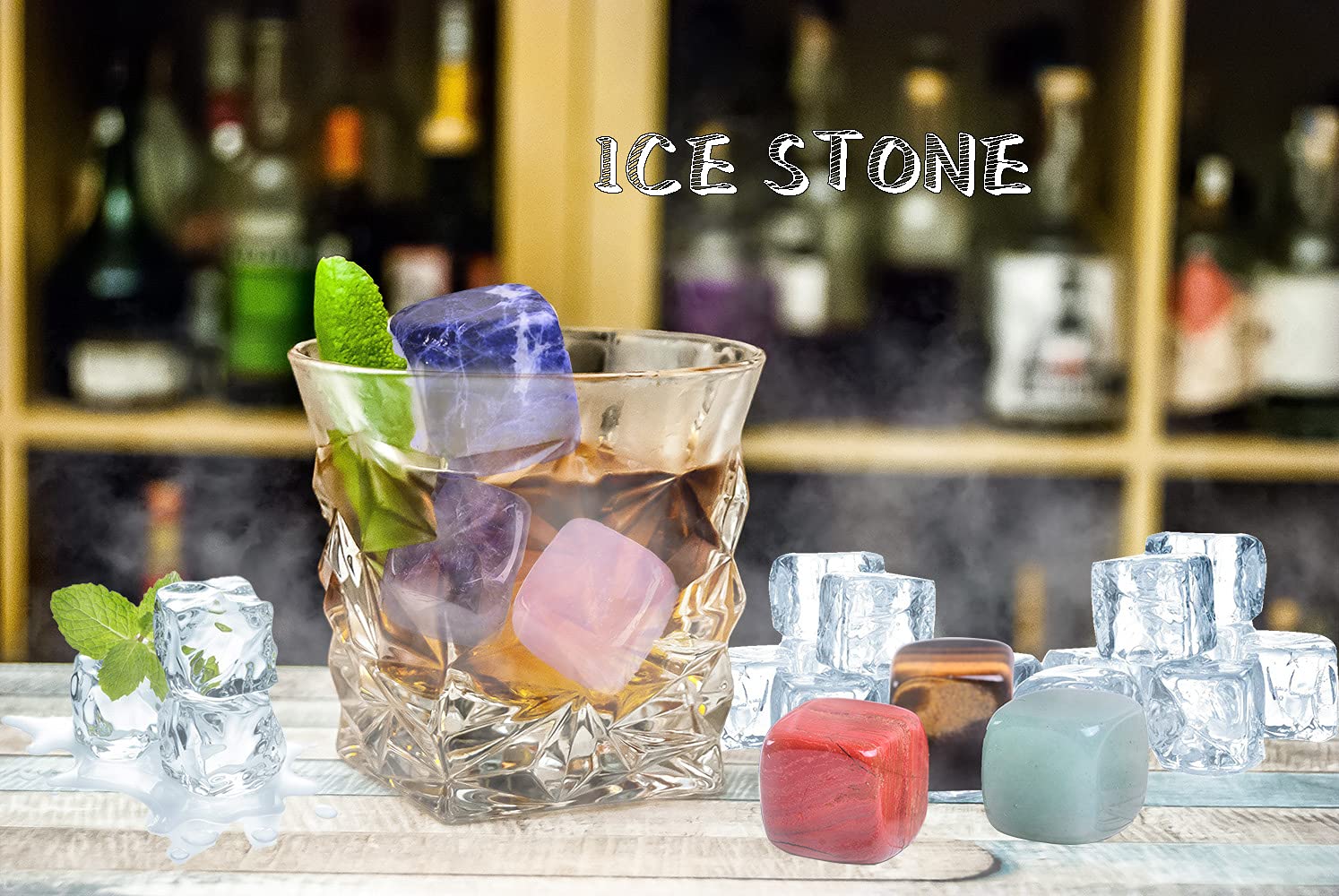 AMOYSTONE Whiskey Stones Set Reusable Ice Cube Stones Tiny Healing Crystal 0.8" Chilling Rocks Gift for Man Set of 6