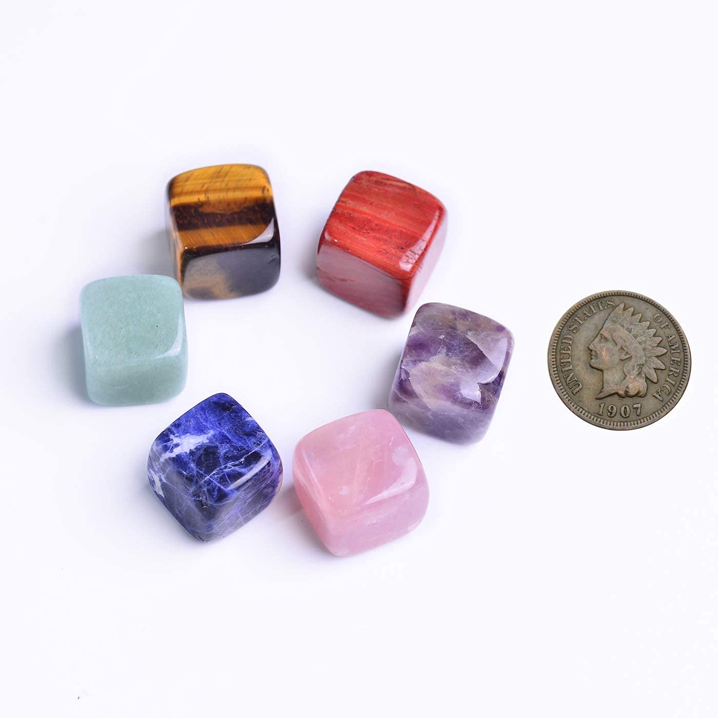 AMOYSTONE Whiskey Stones Set Reusable Ice Cube Stones Tiny Healing Crystal 0.8" Chilling Rocks Gift for Man Set of 6