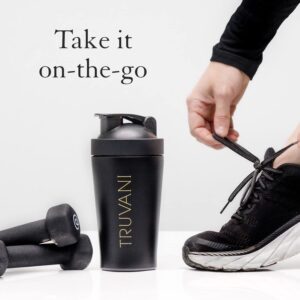 Truvani Stainless Steel Shaker Cup - Protein Shaker Bottle with BPA-Free Lid - Stainless Steel Shaker Bottle with Wire Whisk and Secure Lid - Shaker Bottles for Protein Mixes Holds 16.9 oz (Black)