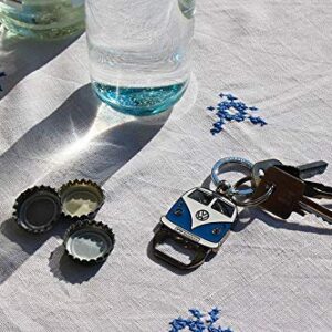 BRISA VW Collection - Volkswagen Keychain Ring Keychain Accessory Keyholder with Bottle Opener in Beetle, T1, T2 Bus Design (T1 Bus/Blue)