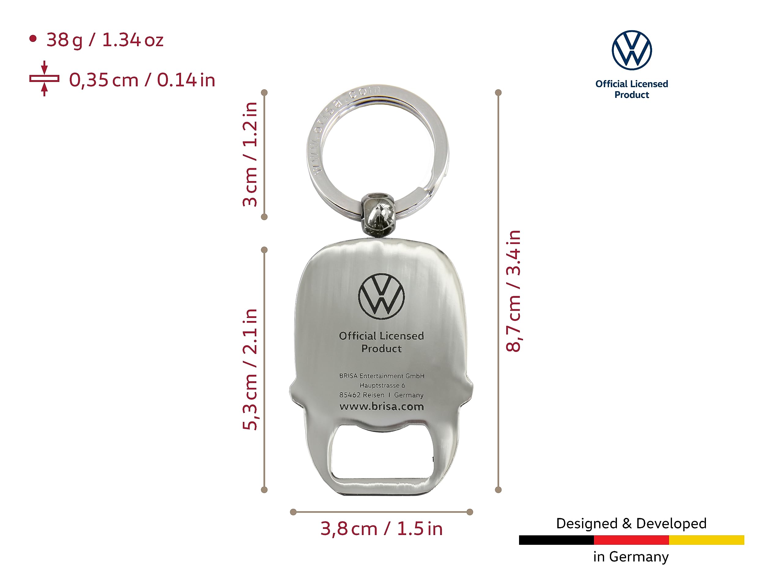 BRISA VW Collection - Volkswagen Keychain Ring Keychain Accessory Keyholder with Bottle Opener in Beetle, T1, T2 Bus Design (T1 Bus/Blue)