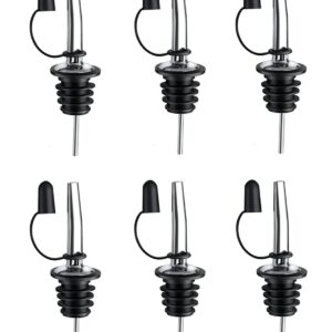 6 Pack Speed Pourers Spouts with Tapered, Liquor Pourers with Rubber Cap, Stainless Steel, Hygienic, Dishwasher Safe, Fits most Classic Bottle's Lip up to 3/4"