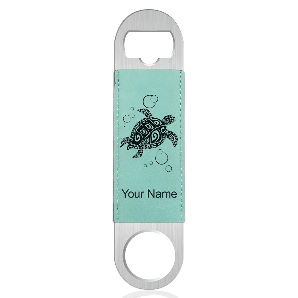 LaserGram Bottle Opener, Hawaiian Sea Turtle, Personalized Engraving Included (Faux Leather, Teal)