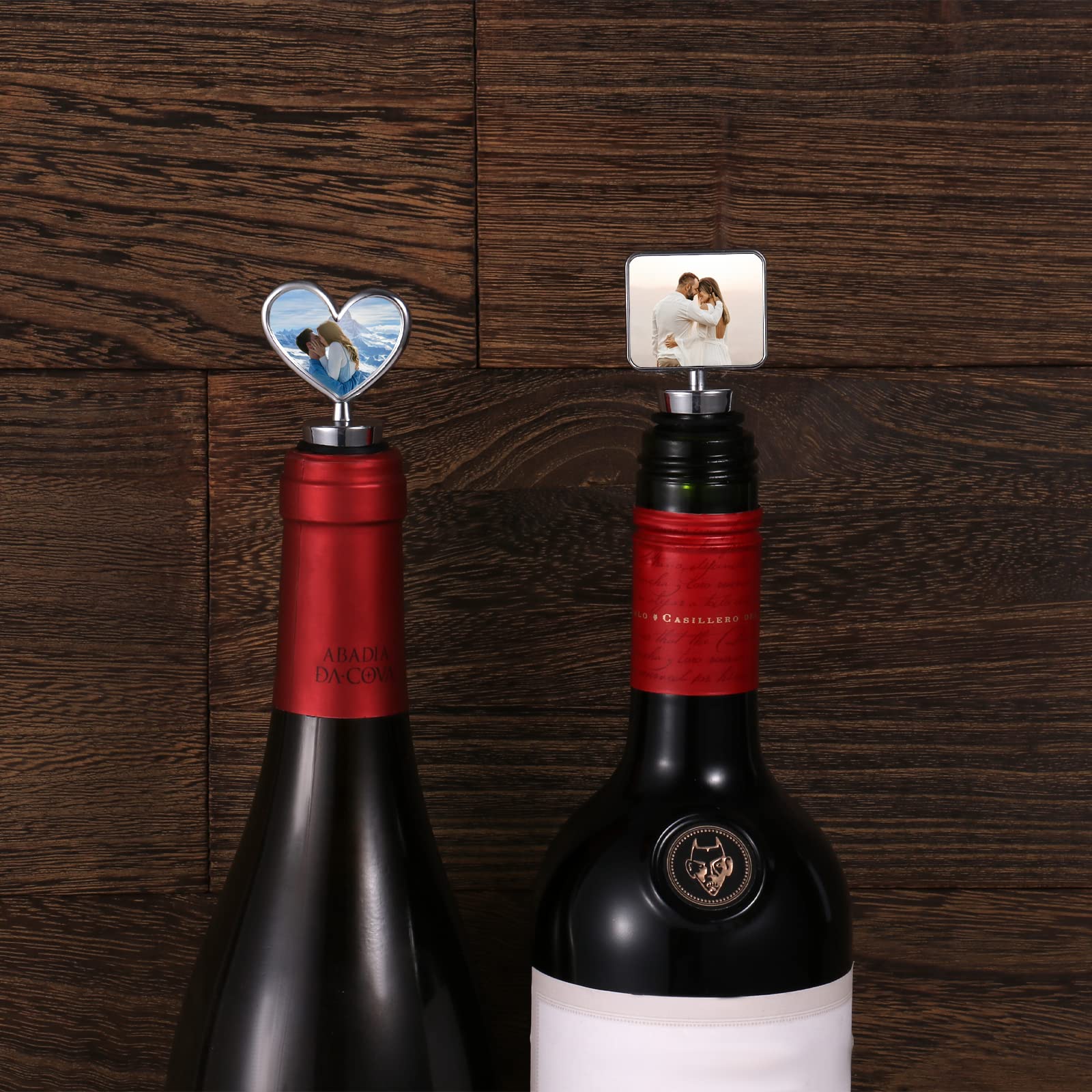 Personalized Wine Bottle Stopper with Photo, OXYEFEI Custom Wine Bottle Stoppers Can be Reused, Used for Gifts, Bars, Holiday Parties, Weddings,2Pcs (silver)