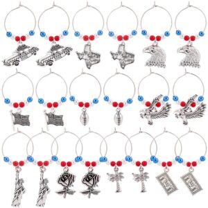 benecreat 20pcs 10 styles antique silver wine glass charms, national flag dollar bills eagle alloy pendant with 3 colors pearl glass markers for wine tasting party decoration