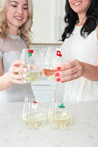 Christmas Holiday Magnetic Wine Glass Charms & Cocktail Markers Set of 12 - Great Christmas Hostess Gift or Stocking Stuffer