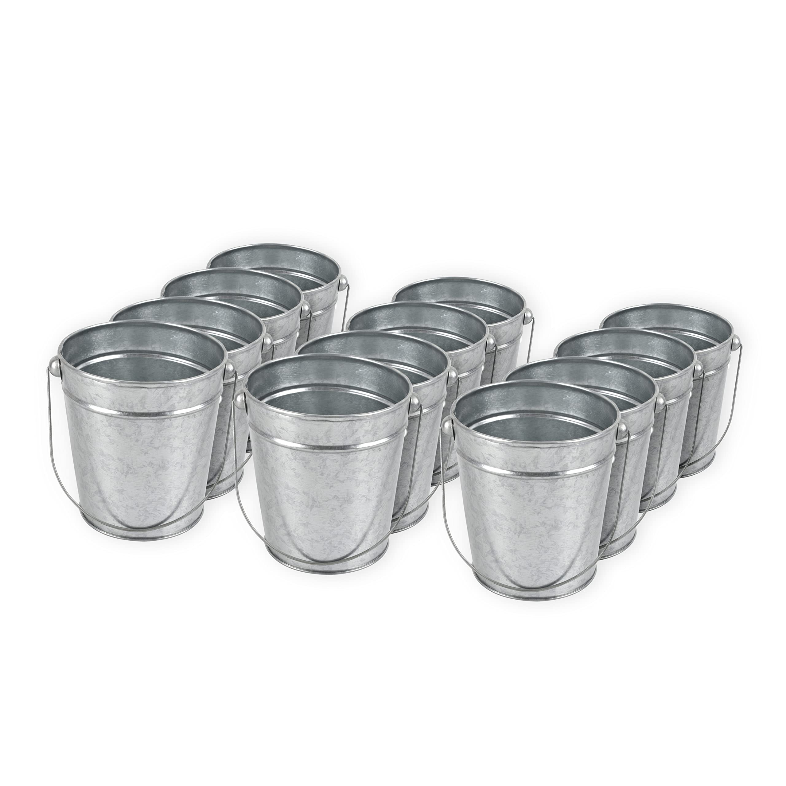 12 Pack Small Galvanized Metal Buckets with Handles, Mini Tin Pails for Party Favors, Succulents, Rustic Home Décor Metal Pail Mini Buckets Party Favors for Kids Crafts Wedding - 4.5 Inches