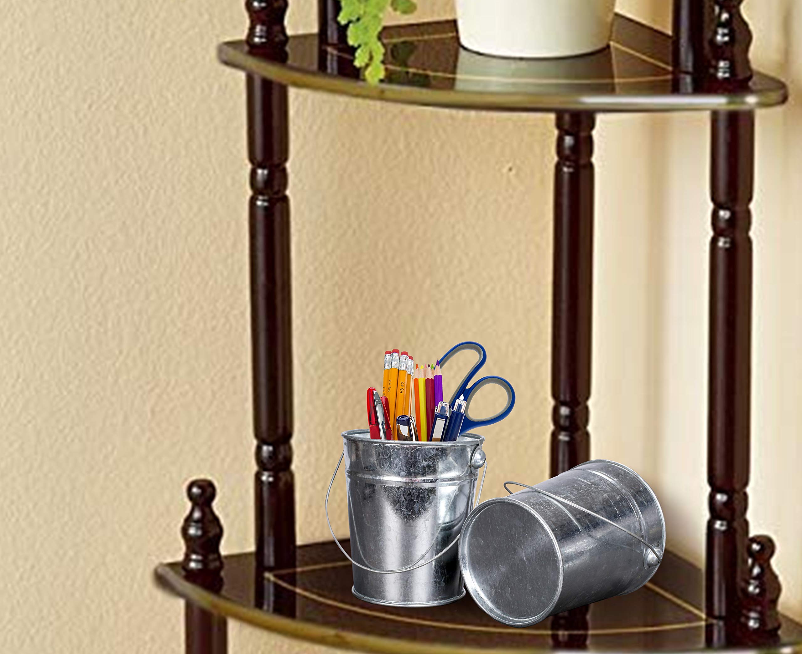 12 Pack Small Galvanized Metal Buckets with Handles, Mini Tin Pails for Party Favors, Succulents, Rustic Home Décor Metal Pail Mini Buckets Party Favors for Kids Crafts Wedding - 4.5 Inches