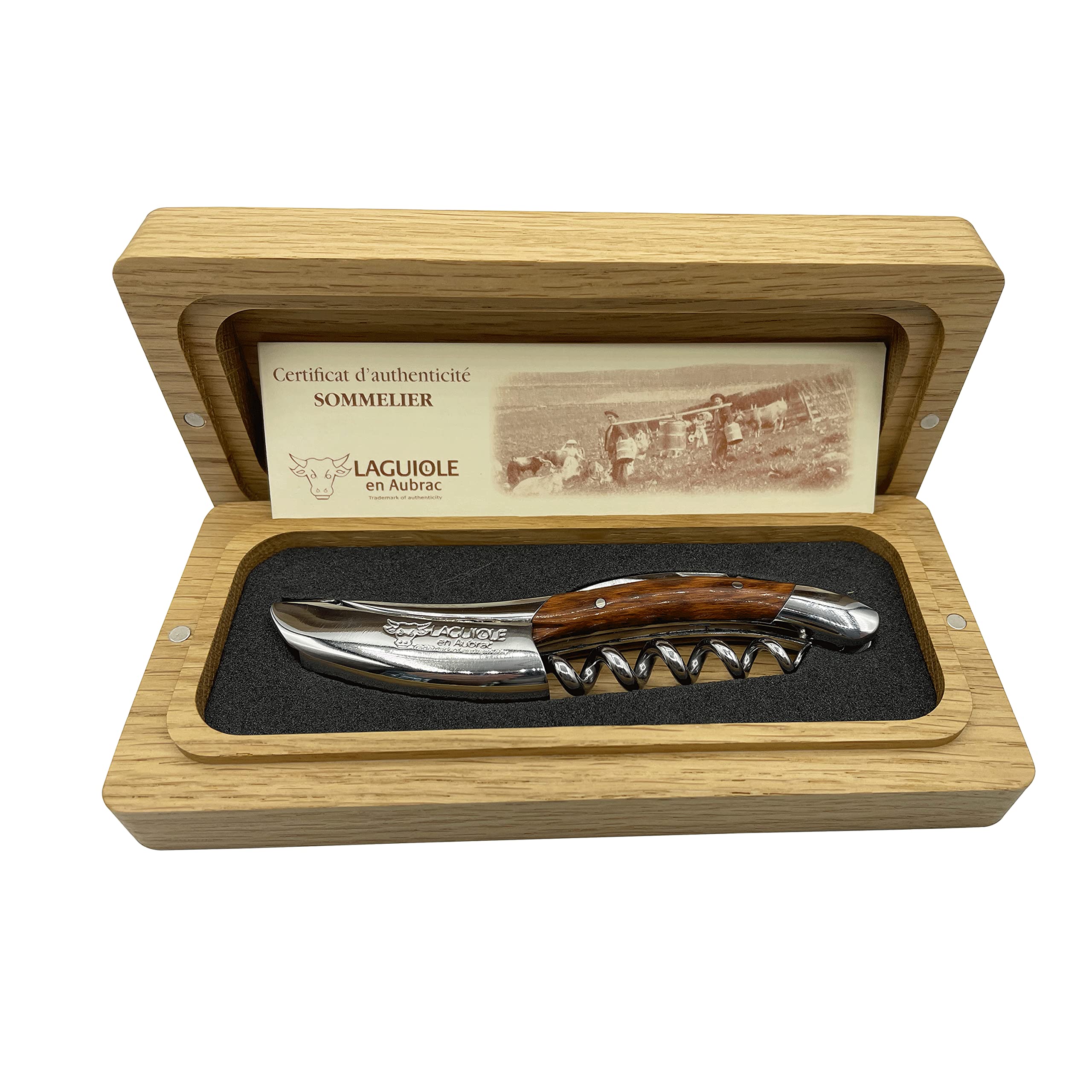 Laguiole En Aubrac Sommelier Waiter's Corkscrew, Amourette Handle, Wine Opener With Foil Cutter & Bottle Opener, Polished Bolster