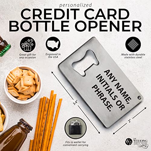 Personalized Wallet Size Stainless Steel Credit Card Bottle Opener - Custom Groomsmen Man Card - Engraved and Monogrammed with Your Customized Text (Any Text Stainless)