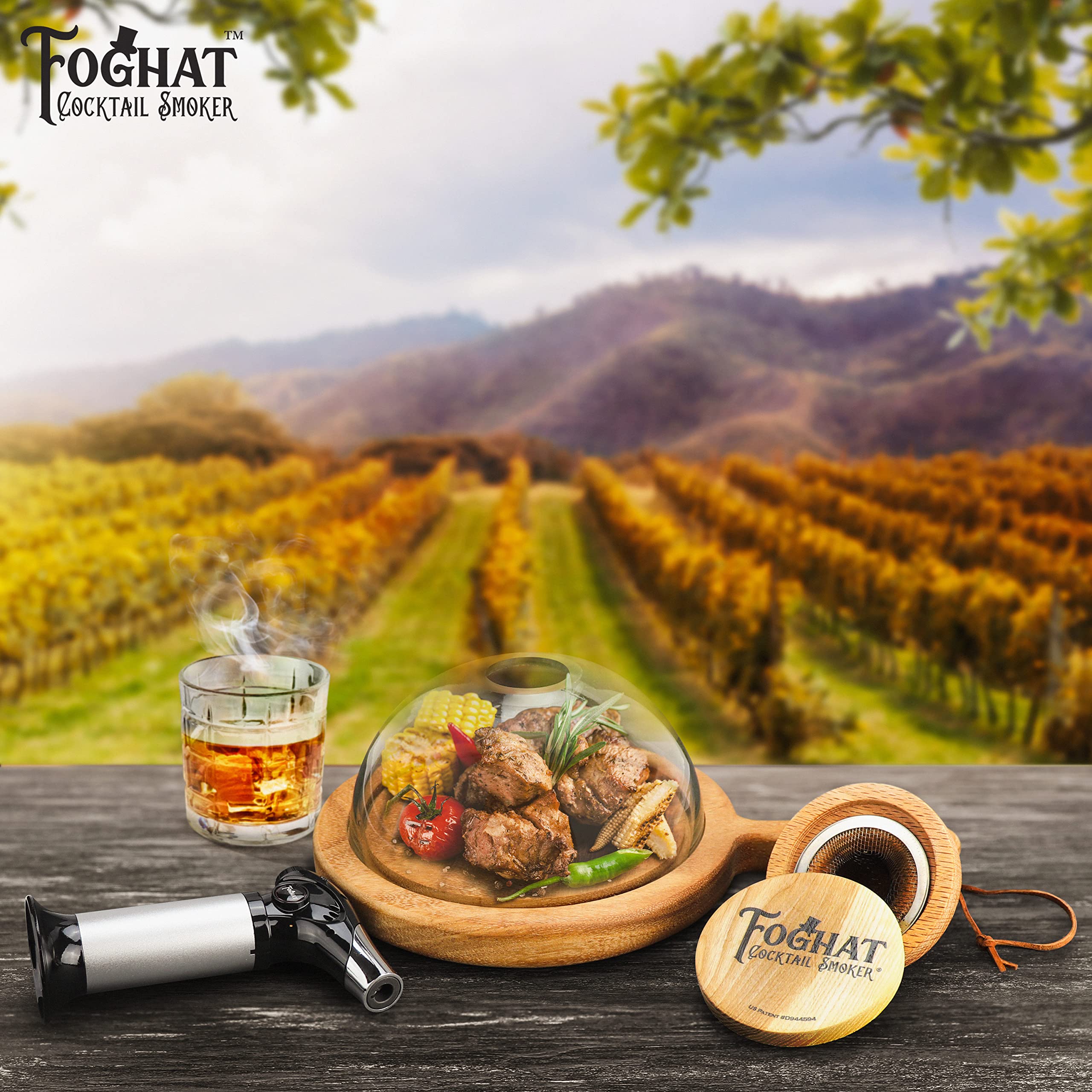 Foghat Cocktail Smoker Cloche Set, Bourbon Whiskey Barrel Oak Smoking Fuel & Smoking Torch | with Butane Infuse Whiskey, Cheese, Meats, BBQ