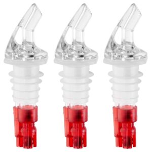 (pack of 3) measured liquor pourers, 1.oz, no collar clear spout bottle pourer with red tail