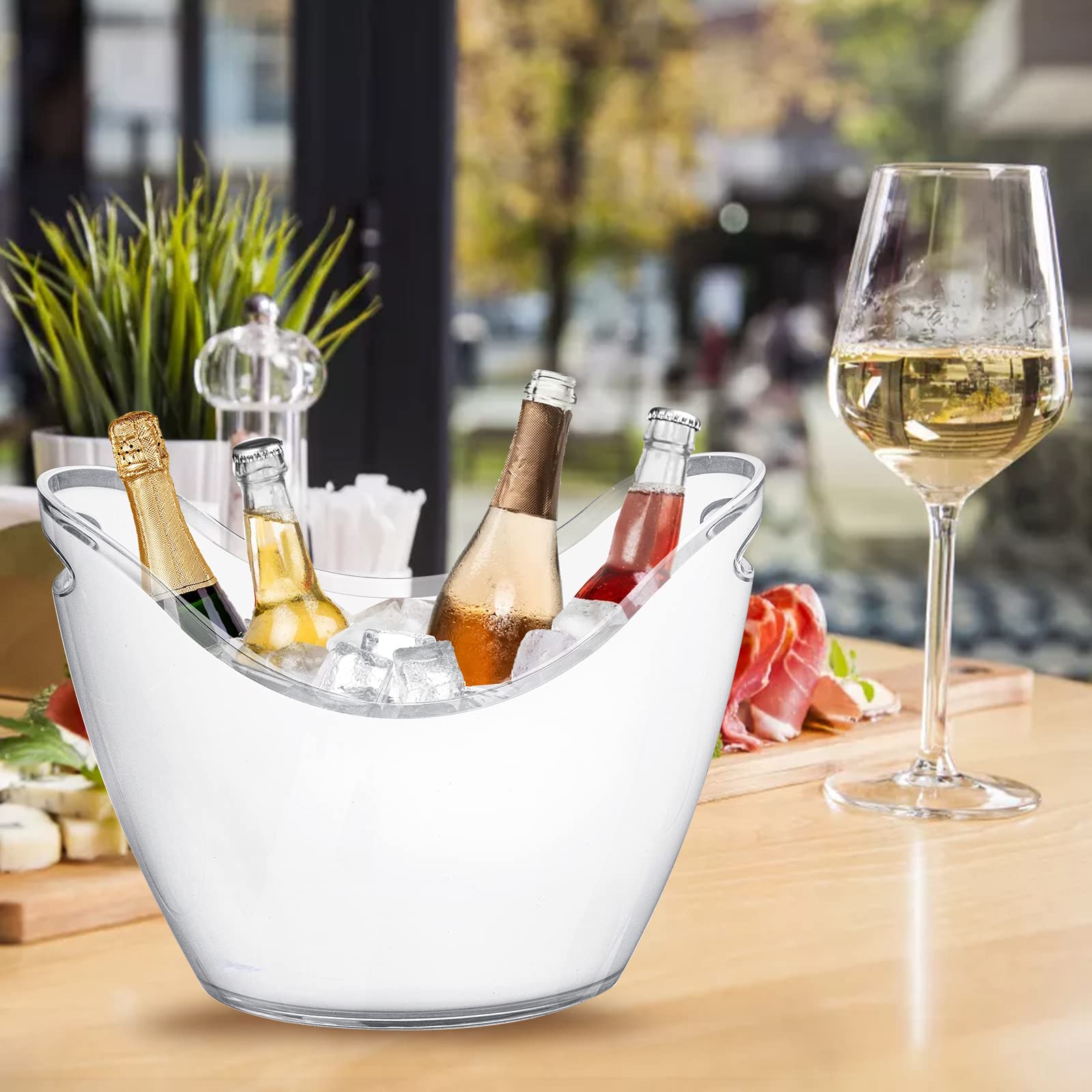 Yesland 8L Large Ice Buckets White Acrylic Drink Bucket Beverage Tub Wine Champagne Bucket - Storage Tub for Wine, Champagne or Beer Bottles Parties and Home Bar - Fit 4 Bottles