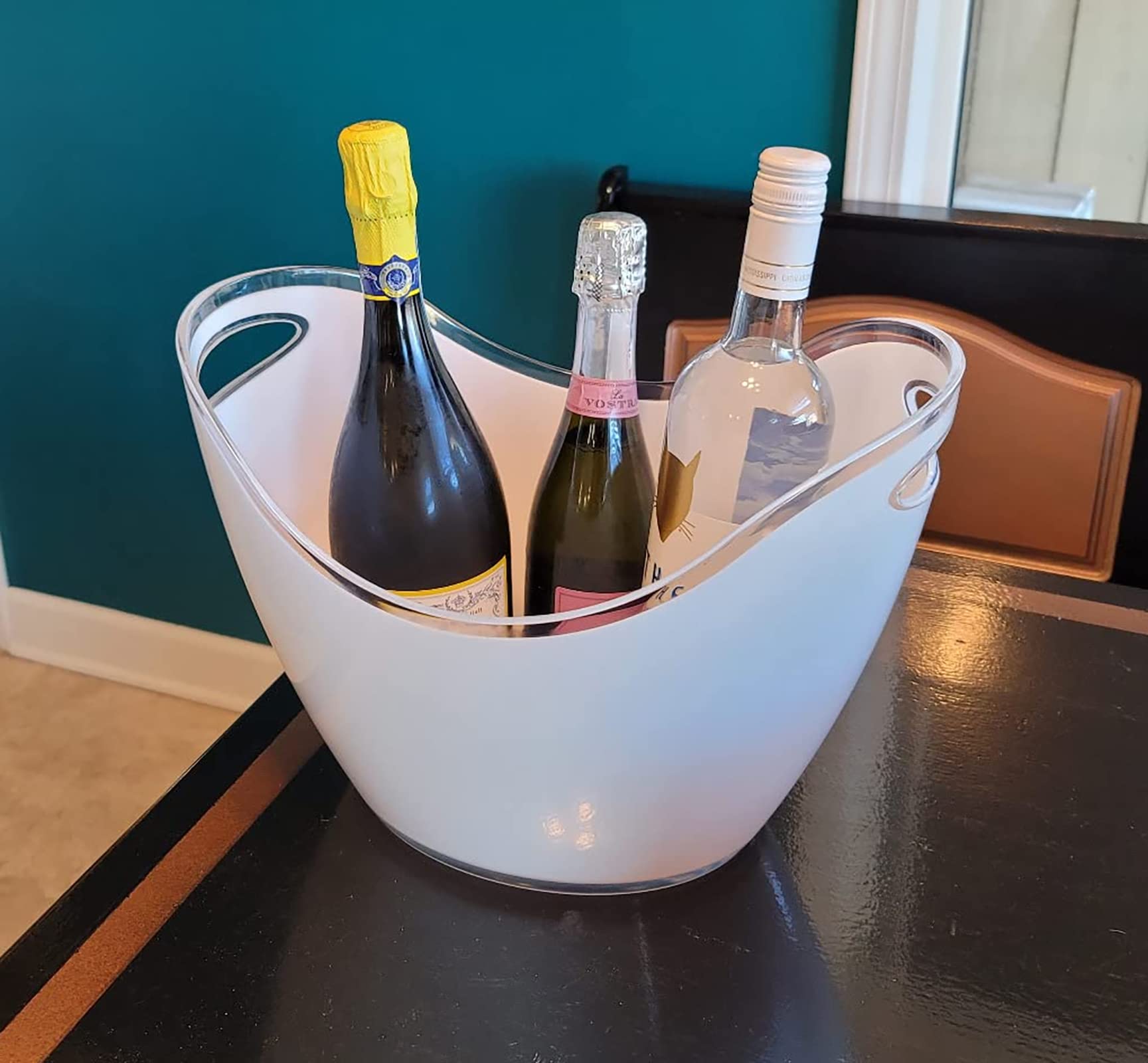 Yesland 8L Large Ice Buckets White Acrylic Drink Bucket Beverage Tub Wine Champagne Bucket - Storage Tub for Wine, Champagne or Beer Bottles Parties and Home Bar - Fit 4 Bottles