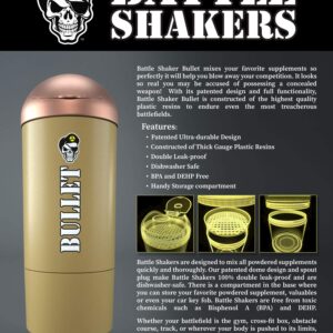 Battle Shakers Bullet Shaker Cup | Military Themed Shaker Bottle | Leak-Proof Protein Cup with Storage Compartment | Mix Protein Powders & More | Durable & Dishwasher Safe | 20 Oz