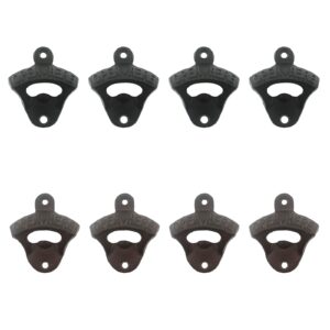 luwanburg 8pcs cast iron beer bottle opener wall mounted bottle cap opener open here black and brown