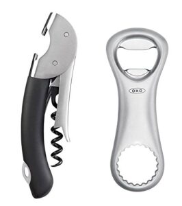 oxo steel double lever waiter's corkscrew and die-cast bottle opener bundle