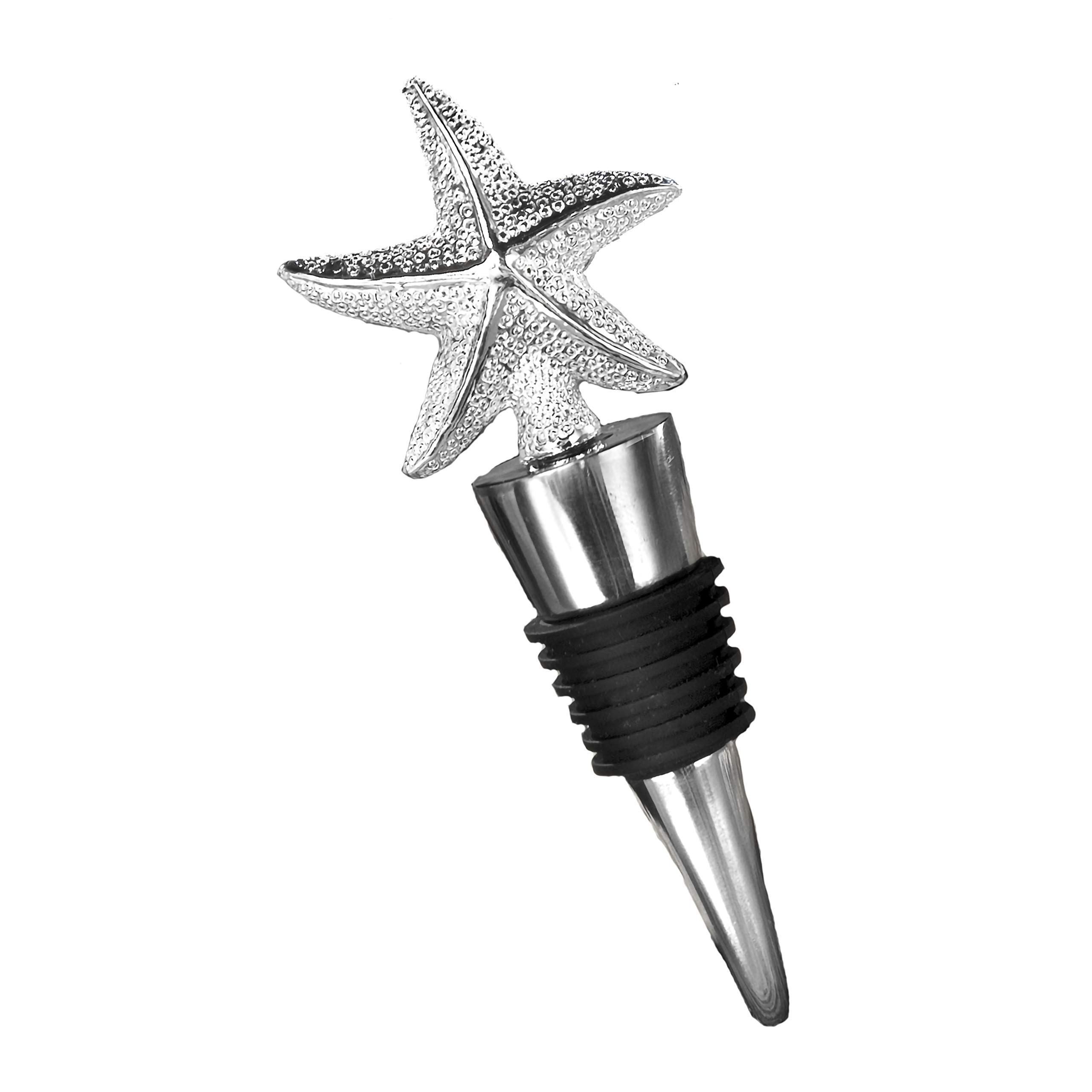 Starfish Wine Bottle Stopper, Silver Tone