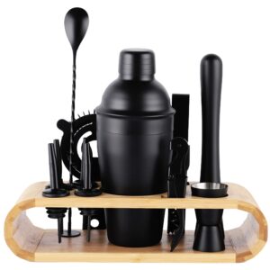 jnwinog 12pcs-cocktail shaker set stainless steel bartending kit 18.6oz cocktail bar set cocktail mix drink making kit professional bar and home drink bar tools for bartender(matte black)