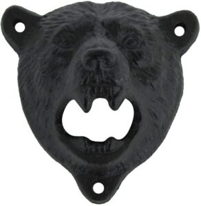 cast iron wall mount grizzly bear teeth bite bottle opener