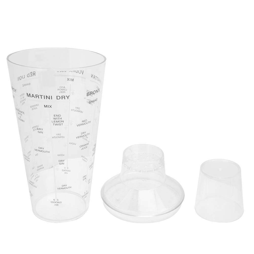 24 oz Recipe Cocktail Shaker Plastic 3-Piece Drink Shaker Boston Shaker with Lid Strainer Measuring professional Cocktail Shaker for Boba Tea Shaker Bartender Kit