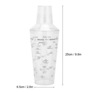 24 oz Recipe Cocktail Shaker Plastic 3-Piece Drink Shaker Boston Shaker with Lid Strainer Measuring professional Cocktail Shaker for Boba Tea Shaker Bartender Kit