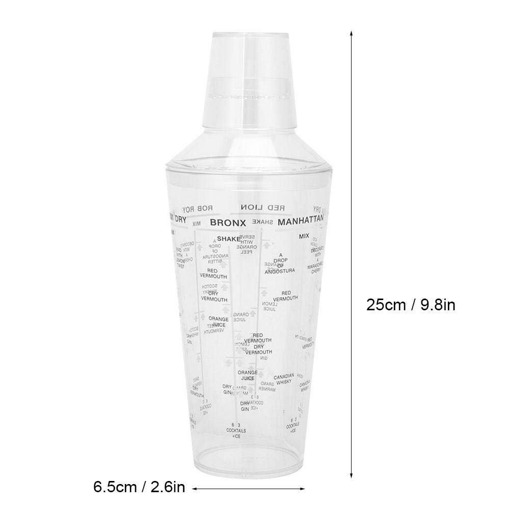 24 oz Recipe Cocktail Shaker Plastic 3-Piece Drink Shaker Boston Shaker with Lid Strainer Measuring professional Cocktail Shaker for Boba Tea Shaker Bartender Kit