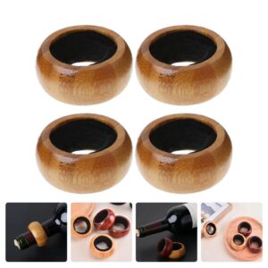 Hemoton 4Pcs Wine Bottle Collars, Wine Drip Ring Wine Bottle Neck Catcher Reusable Wooden Ring Drip Stoppers for Wine Bottles, Wine Stop Accessories for Bar and Home