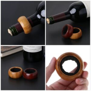 Hemoton 4Pcs Wine Bottle Collars, Wine Drip Ring Wine Bottle Neck Catcher Reusable Wooden Ring Drip Stoppers for Wine Bottles, Wine Stop Accessories for Bar and Home