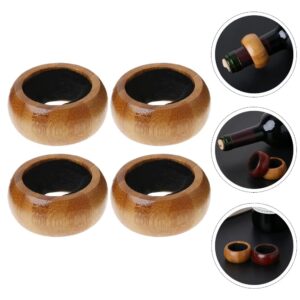 Hemoton 4Pcs Wine Bottle Collars, Wine Drip Ring Wine Bottle Neck Catcher Reusable Wooden Ring Drip Stoppers for Wine Bottles, Wine Stop Accessories for Bar and Home