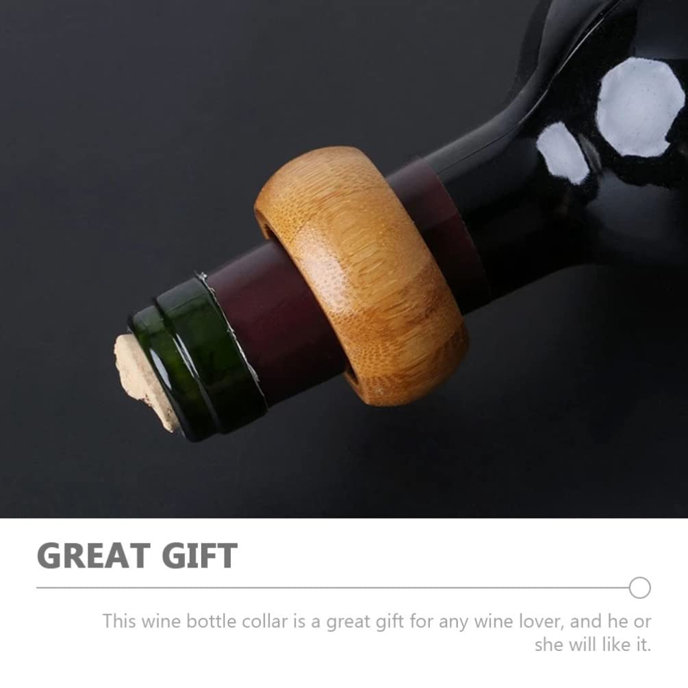 Hemoton 4Pcs Wine Bottle Collars, Wine Drip Ring Wine Bottle Neck Catcher Reusable Wooden Ring Drip Stoppers for Wine Bottles, Wine Stop Accessories for Bar and Home