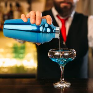 Blueden Cocktail Shaker, 24oz Martini Drink Shaker With Built-In Strainer, 304 Stainless Steel Bartender Bar Tools for Bartending, Margarita Mixer, Blue