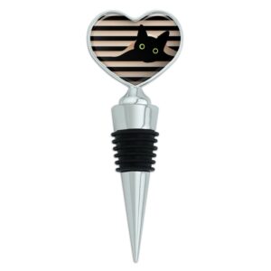 black cat in window heart love wine bottle stopper