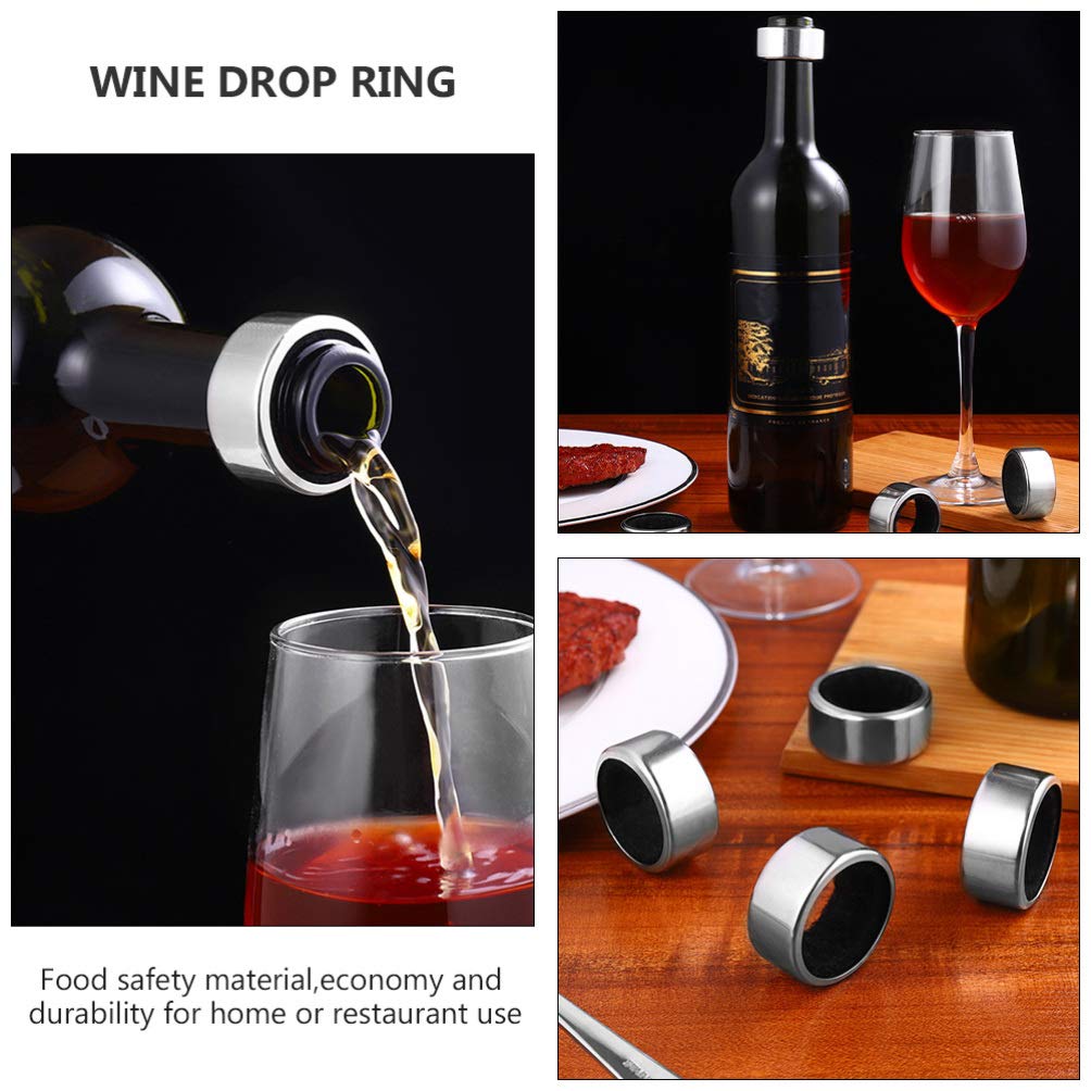 Cabilock 12Pcs Red Wine Drip Stop Ring Stainless Steel Leak- Proof Wine Bottle Collar Rings Anti- overflow Wine Drip Catcher for Home Bar Party Supplies